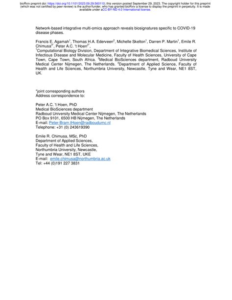 Pdf Network Based Integrative Multi Omics Approach Reveals