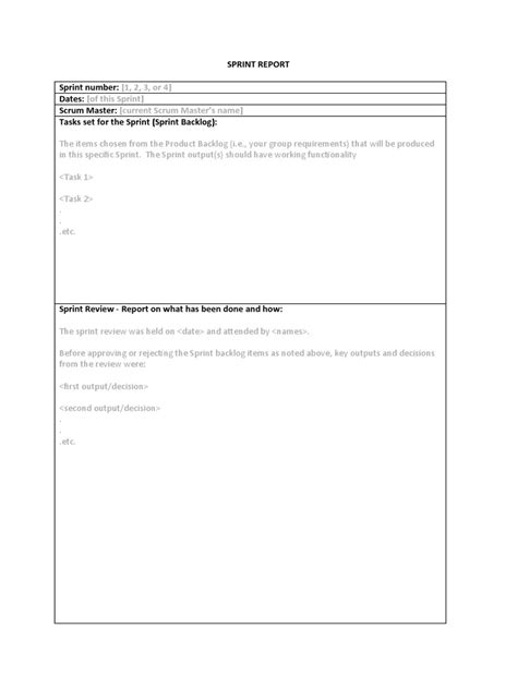 Sprint Report Template Pdf