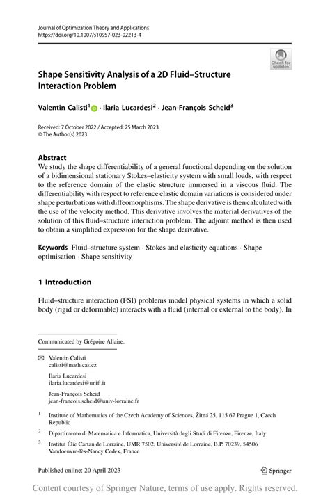 pdf shape sensitivity analysis of a 2d fluid structure interaction