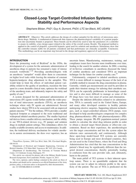 Pdf Closed Loop Target Controlled Infusion Systems Stability And