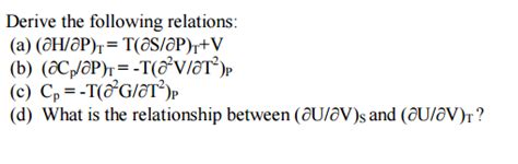 derive the following relations partial