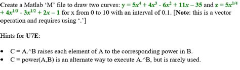 Solved Create A Matlab M File To Draw Two Curves Y 5x4