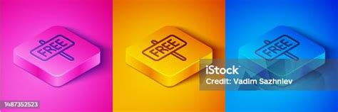 아이소메트릭 라인 무료 아이콘은 분홍색과 주황색 파란색 배경에 분리되어 있습니다 정사각형 버튼 벡터 3차원 형태에 대한 스톡 벡터 아트 및 기타 이미지 Istock