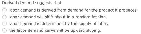 Solved Derived Demand Suggests That Labor Demand S Derived