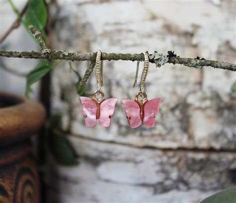Butterfly Earrings Pink Pearl Butterfly Pink Butterfly Earrings