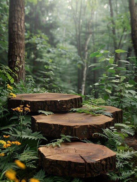 Rustic Hexagonal Log Product Stand With Natural And Organic Texture