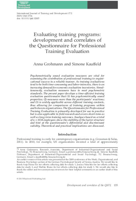 Pdf Evaluating Training Programs Development And Correlates Of The