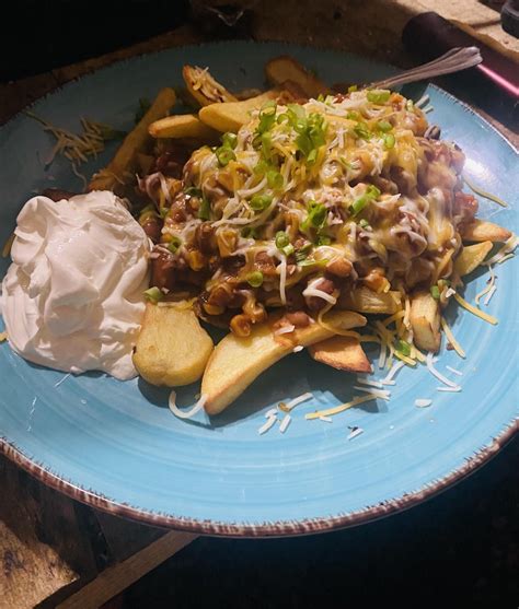 Homemade Chili Cheese Fries With Scallions And Sour Cream Rstonerfood
