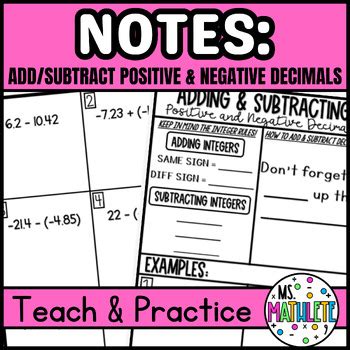 NOTES Adding Subtracting Positive Negative Decimals By Ms Mathlete