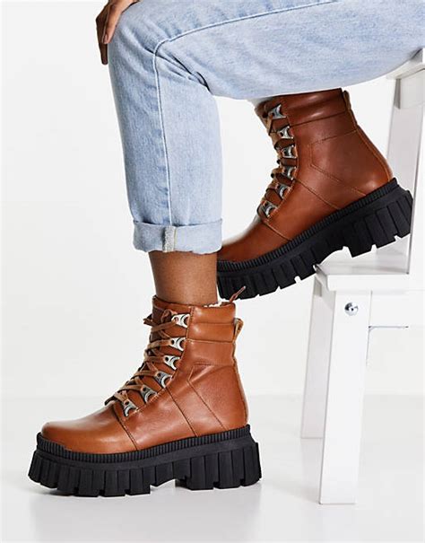 Asos Design Aaron Bottines De Randonnée Chunky En Cuir De Première