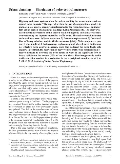 Pdf The Statistical Modeling Of Road Traffic Noise In An Urban Setting