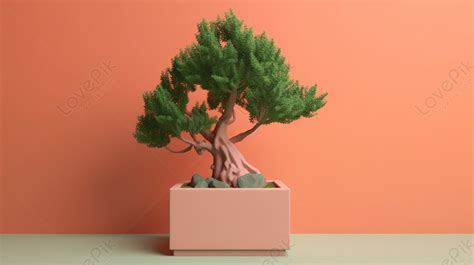 Bonsái Estético En Forma De Caja Renderizado En 3d Formas Fondos 3d