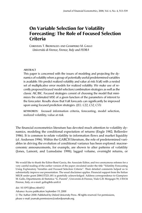 Pdf On Variable Selection For Volatility Forecasting The Role Of
