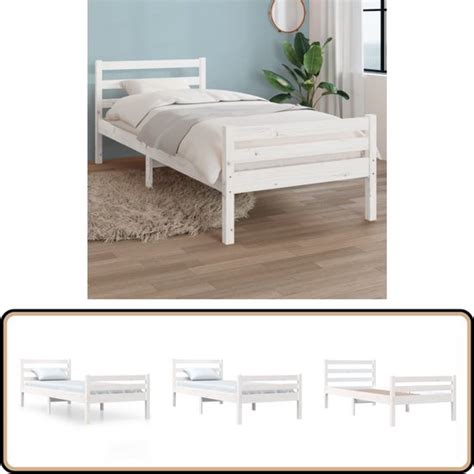Vidaxl Wit Houten Bedframe 90x200 Cm Houten Bedframe Enkel Bed
