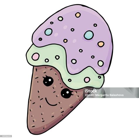 눈과 뿌려와 와플 콘에 아이스크림 가와이 과자 벡터 귀여운 어린이 그리기 0명에 대한 스톡 벡터 아트 및 기타 이미지 0명 개체 그룹 귀여운 Istock