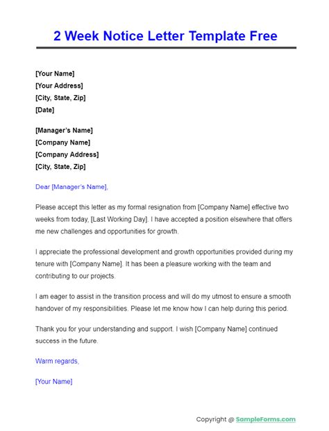 10 Sample Two Week Notice Resignation Letter Templates