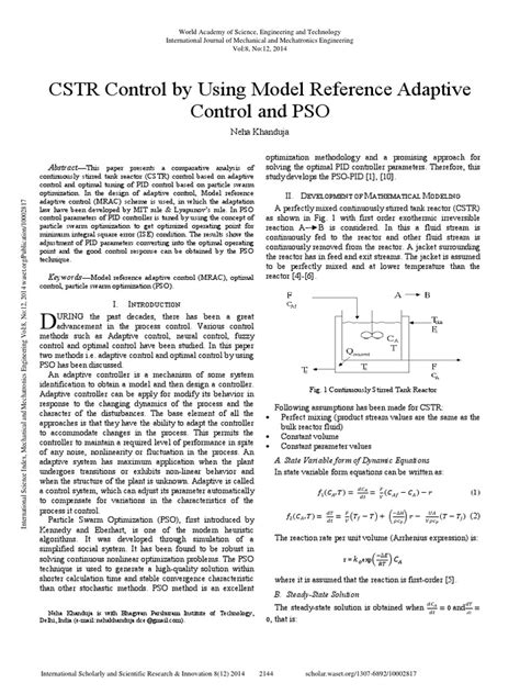 cstr control by using model reference adaptive control and pso pdf
