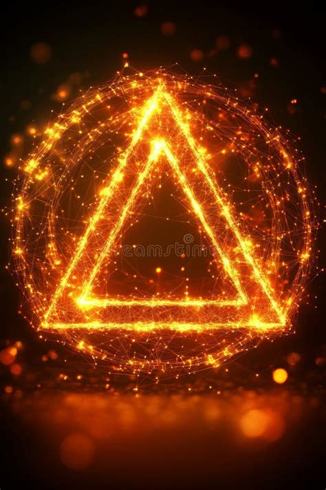Glowing Triangle In A Sphere Of Particles Abstract Geometric Shape On Dark Background Stock