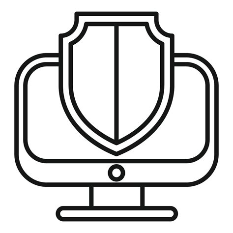 Line Art Icon Of A Shield On A Computer Monitor Symbolizing Cybersecurity 46039421 Vector Art At
