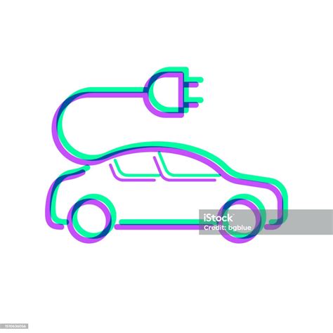 プラグ付き電気自動車白い背景に2色のオーバーレイを持つアイコン 自動車のベクターアート素材や画像を多数ご用意 自動車 アイコン