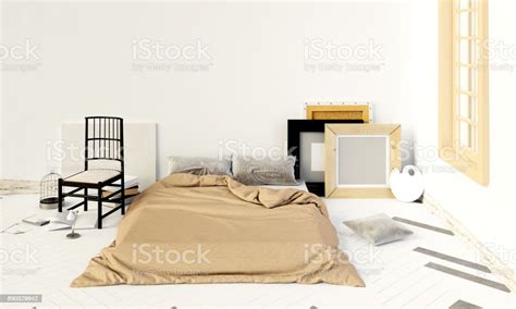 침실 인테리어에서 벽을 비웃는 다 침실 Hipster 스타일입니다 3 차원 일러스트 레이 션 0명에 대한 스톡 사진 및 기타 이미지 Istock