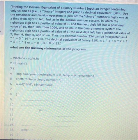 solved printing the decimal equivalent of a binary number