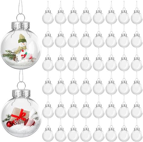 Anvavo 50 Pieces 236 Inch Christmas Round Clear Plastic Ball Ornaments Bulk