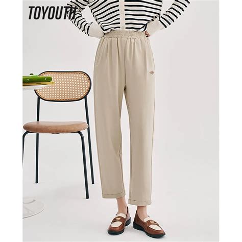 Toyouth 캐주얼 올 매치 스포츠 바지 스웨트팬츠 여성용 탄성 허리 스트레이트 루즈 팬츠 살구 블랙 컴포트 2023 봄 상품 Aliexpress