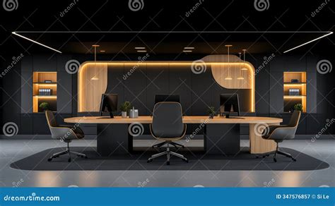 Efficient Workspace 3d Render Of Modern Office With Computers And