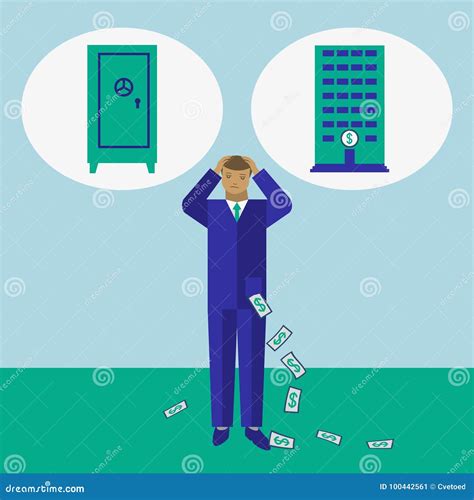Businessman Decide Where To Keep His Money Vector Illustration Stock