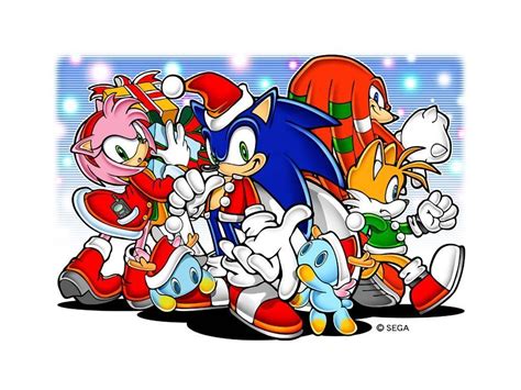 Natale A Tema Fondali Per I Bambini Blu Di Sonic Hedgehog Con I Suoi Amici Seduto Sul Rosso