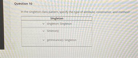 Solved Question 10 In The Singleton Class Pattern Specify