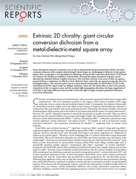 Pdf Extrinsic 2d Chirality Giant Circular Conversion Dichroism From A Metal Dielectric Metal