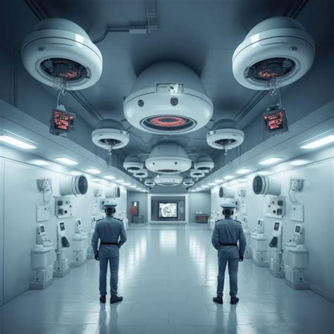 premium ai image security camera cctv on moder buildings generative ai