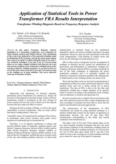 Pdf Application Of Statistical Tools In Power Transformer Fra Results Interpretation