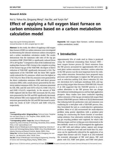 PDF Effect Of Applying A Full Oxygen Blast Furnace On Carbon