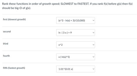 Solved Rank These Functions In Order Of Growth Speed Chegg
