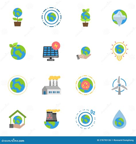 Earth Day Ecology And Environment Icon Set Nature Renewable Energy Icons Stock Vector