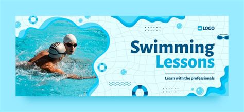 손으로 그린 수영 강습 페이스북 커버 무료 벡터