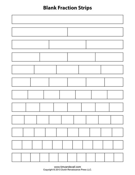 Free Printable Fraction Strips Blank Fraction Bars Math Printables