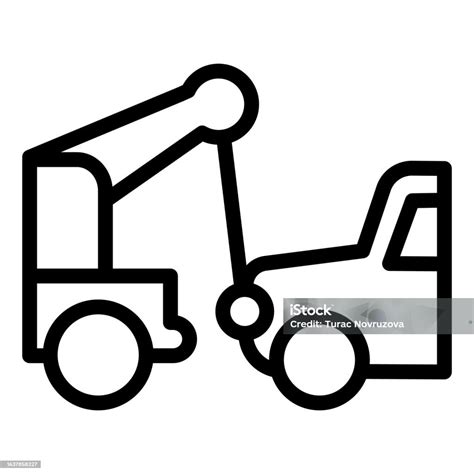 견인 트럭 라인 아이콘입니다 구부러진 손상된 자동 기호가 있는 차량 인양 흰색 배경에 윤곽선 스타일 픽토그램 자동차 사고 표지판 모바일 개념 웹 디자인입니다 벡터 그래픽 0