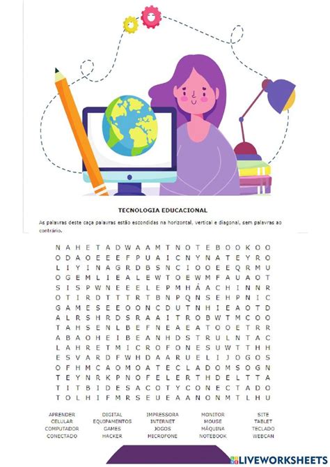 CAÇA PALAVRAS TECNOLOGIA EDUCACIONAL worksheet School subjects