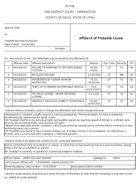Thomas Michael Rudolph Pc Statement Pdf Arrest Probation