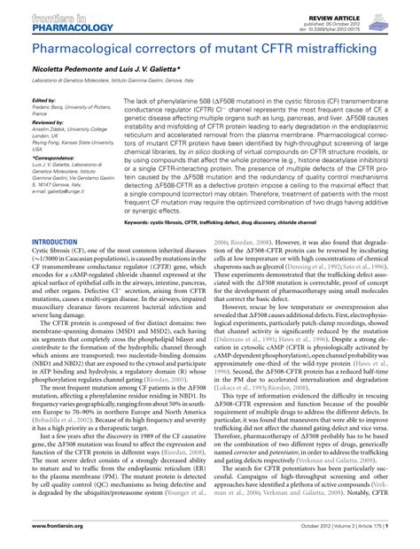 Pdf Pharmacological Correctors Of Mutant Cftr Mistrafficking