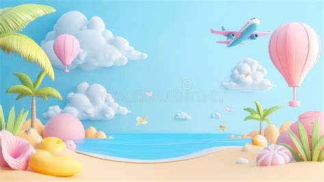 Overhead A Plane And Hot Air Balloon Soar Above A Serene Tropical