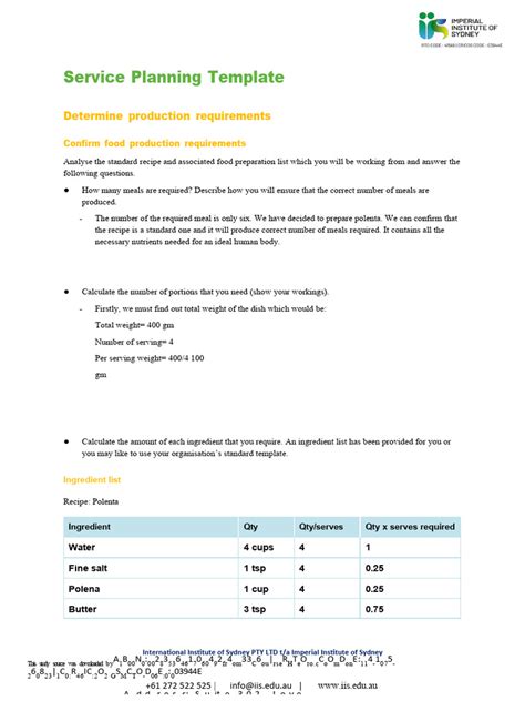 Sithccc035 Service Planning Template Docx Pdf Pdf Cooking Sauce