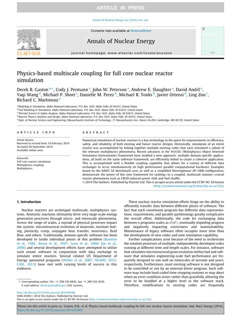 Pdf Physics Based Multiscale Coupling For Full Core Nuclear Reactor Simulation