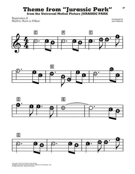 Theme From Jurassic Park By John Williams Sheet Music For E Z Play