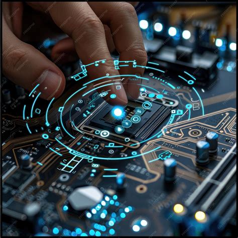 A Finger Pressing A Cpu Chip On A Motherboard Premium Ai Generated Image