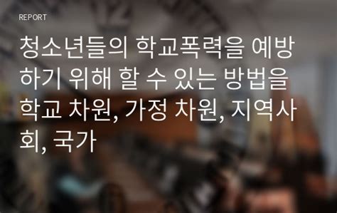청소년들의 학교폭력을 예방하기 위해 할 수 있는 방법을 학교 차원 가정 차원 지역사회 국가 레포트